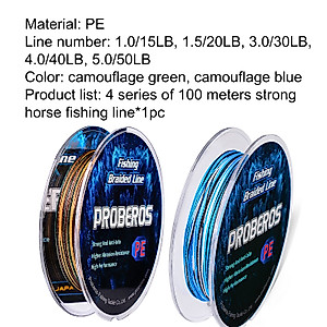 JENPECH 100m Braided Fishing Line, 4 Trands Tear Resistance PE Braided Fishing Tackle for Angling Camouflage Green 1.0