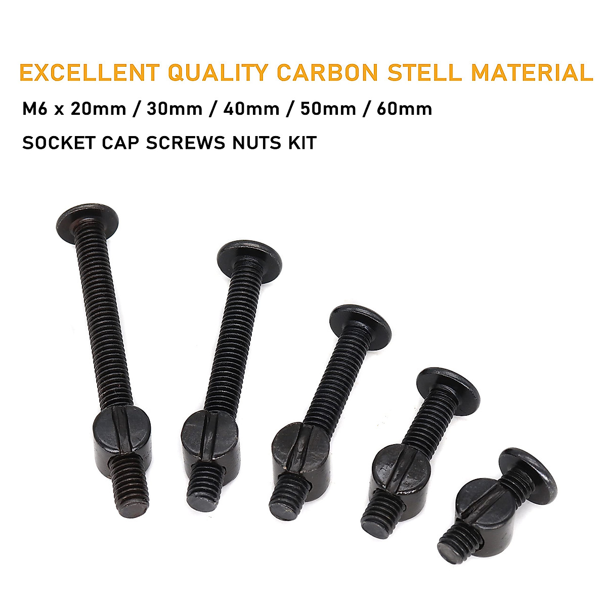binifiMux 50pcs Crib Hardware Screws, M6 x 20mm/ 30mm/ 40mm/ 50mm/ 60mm Black Hex Socket Cap Bolts Barrel Nuts Assortment Kit for Cot Crib Bed Chairs