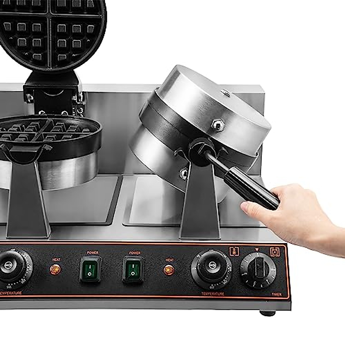 DYRABREST 7" Commercial Non-Stick Dual-Head Rotating Belgian Waffle Maker, Stainless Steel Round Waffle Thicken Iron Machine for Restaurant, Bakery, Home