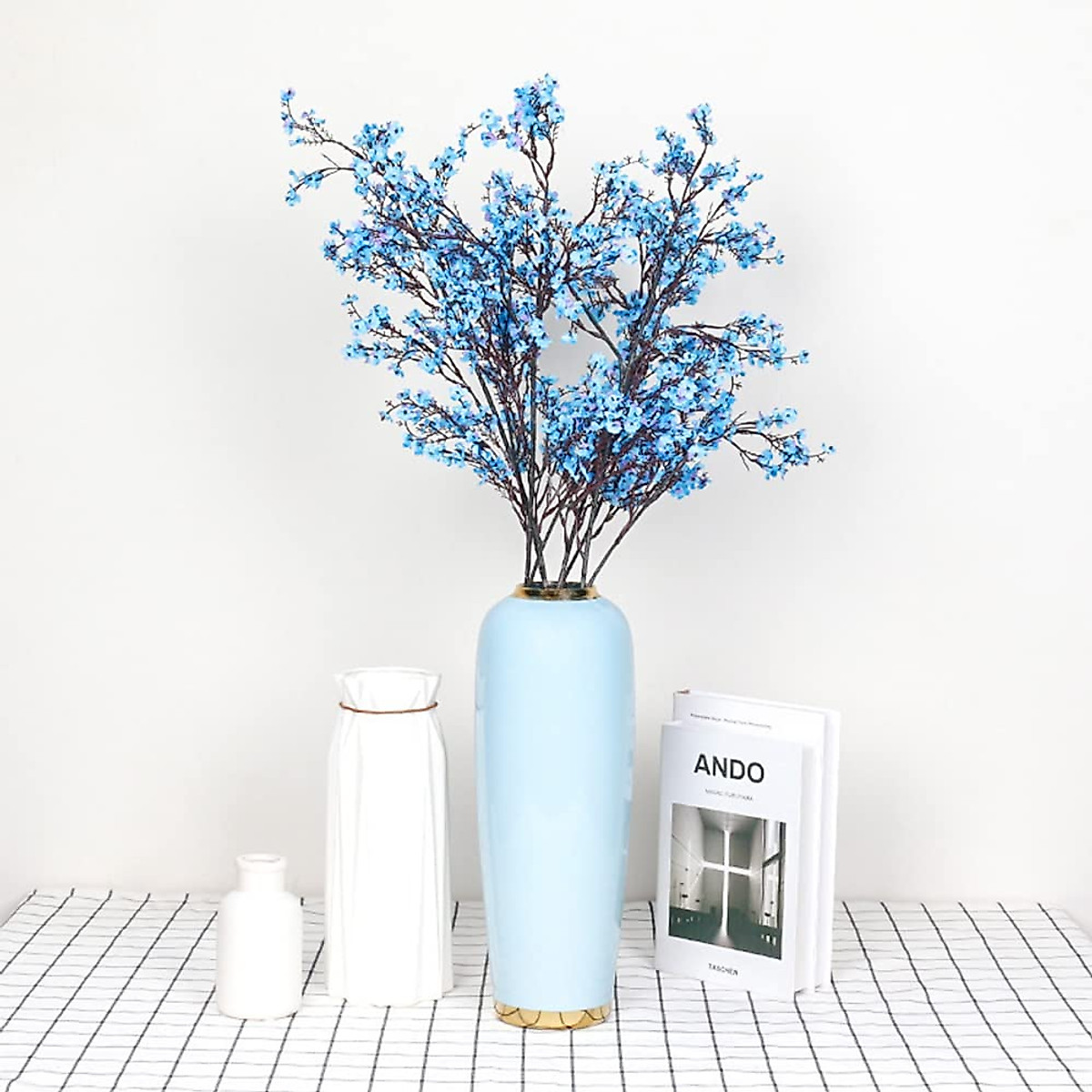 6Pcs Baby Breath Flowers Faux Artificial Gypsophila Bouquet Fake Silk Flower Real Touch Flower for Wedding Party Decoration Bouquets Real Touch DIY Home Garden (Blue)