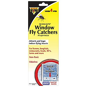 REVENGE No Escape Window Fly Catchers, Pack of 4 Non-Toxic Sticky Tape Strips for Indoor Use, Attract & Trap Insects