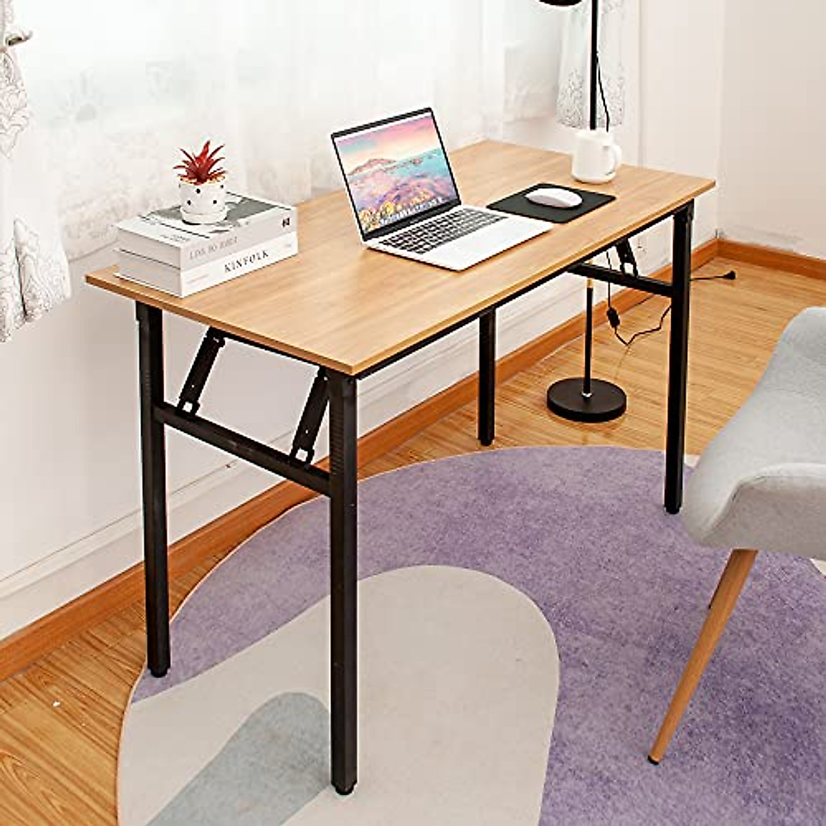 Coral Flower Office Desk 55 inches Folding Table Computer Table Workstation，Light Oak