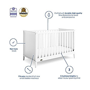 Graco Melbourne 3-in-1 Convertible Crib (White) – Converts from Baby Crib to Toddler Bed and Daybed, Fits Standard Full-Size Crib Mattress, Adjustable Mattress Support Base