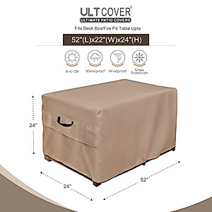 ULTCOVER Patio Deck Box Cover Waterproof for Outdoor Rectangular Resin Storage Box 80-116 Gallon, 52L x 22W x 24H inch Black