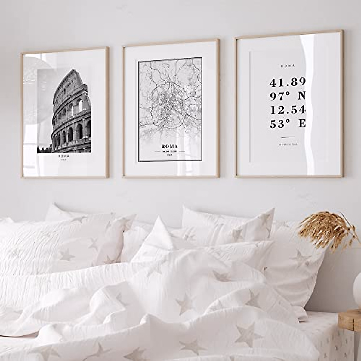 Dear Mapper Roma Italy View Abstract Road Modern Map Art Minimalist Painting Black and White Canvas Line Art Print Poster Art Print Poster Home Decor (Set of 3 Unframed) (16x24inch)