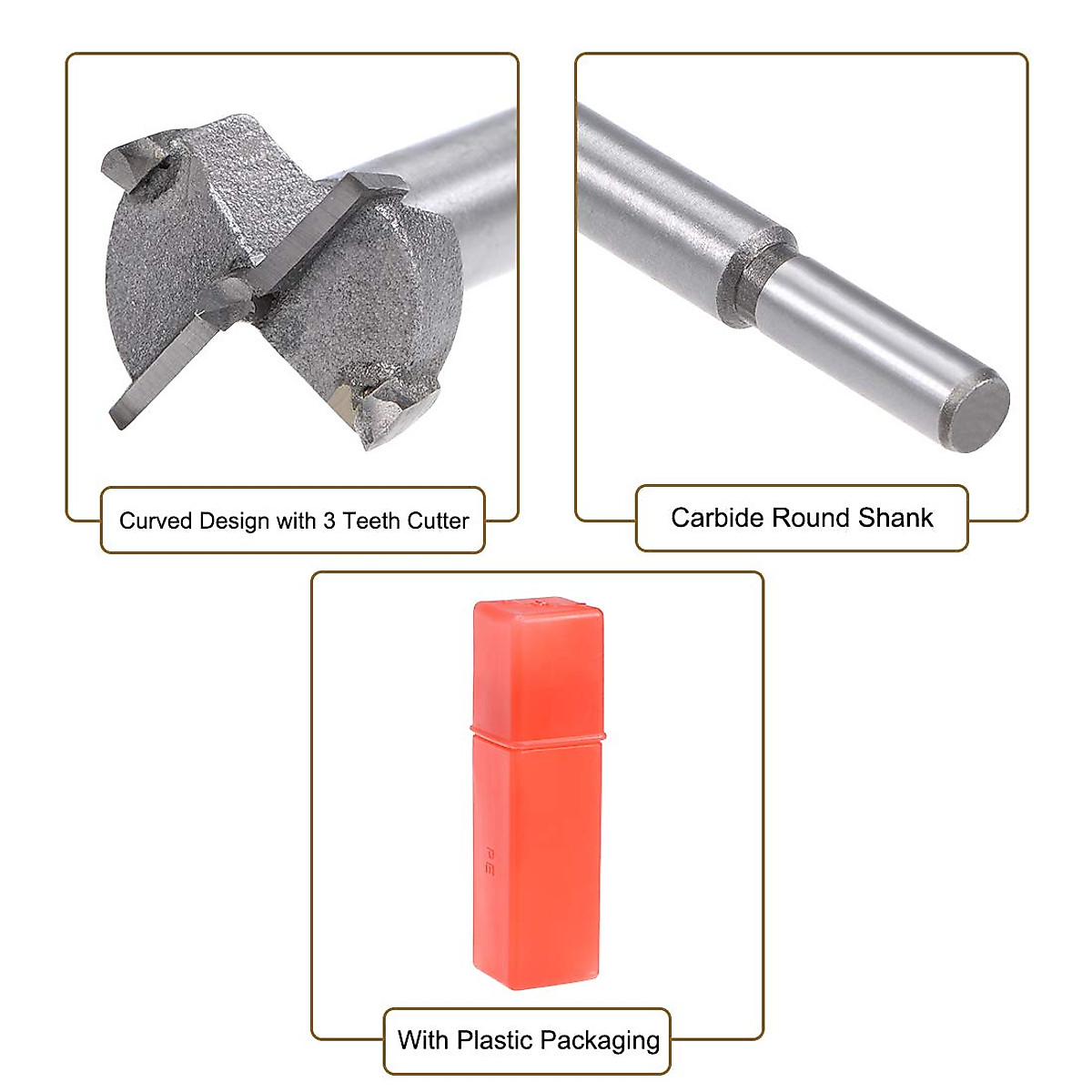 uxcell Forstner Drill Bits 19mm, Tungsten Carbide Wood Hole Saw Auger Opener Woodworking Hinge Hole Drilling Boring Bit Cutter Gray with Case