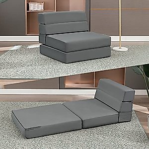 Mjkone Folding Futon Sofa Bed, Modern Convertible Couch for Compact Living Room Office Apartment Space, Modular Sectional Sofa for Resting Camping- Single, Dark Grey