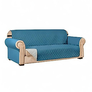 SUBRTEX Sofa Slipcover Reversible Sofa Cover Couch Cover Quilted Slipcover Furniture Protector with Elastic Straps Covers for Living Room Washable Slip Cover for Pets(Oversize Sofa, Blue)