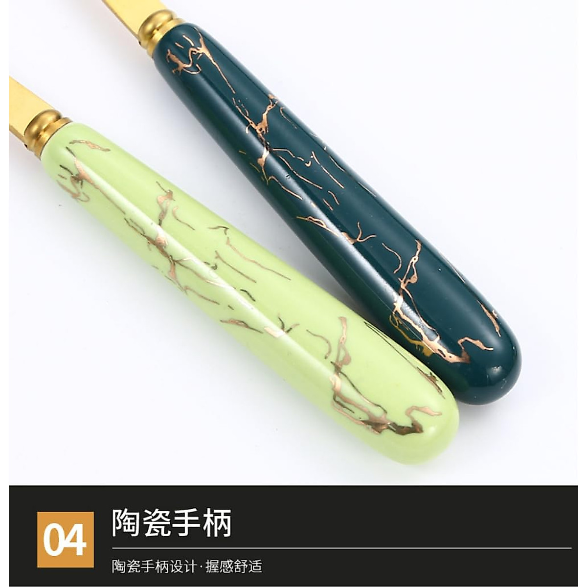 24 Pieces Imitation Marbled Ceramic Handle Kitchen Stainless Steel Silverware Tableware Flatware Cutlery Knives Forks Spoons Set for 6 People,With Cutlery Hanging Rack (Solid Color,Black)