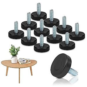 COIDEA 1/4" Thread Furniture Feet Levelers, 12 PCS Adjustable Furniture Feet Threaded Screw in, Leveling Feet Screw On Furniture Glide Leveling for Table, Cabinets, Chairs, Stool Legs(1/4"-20)