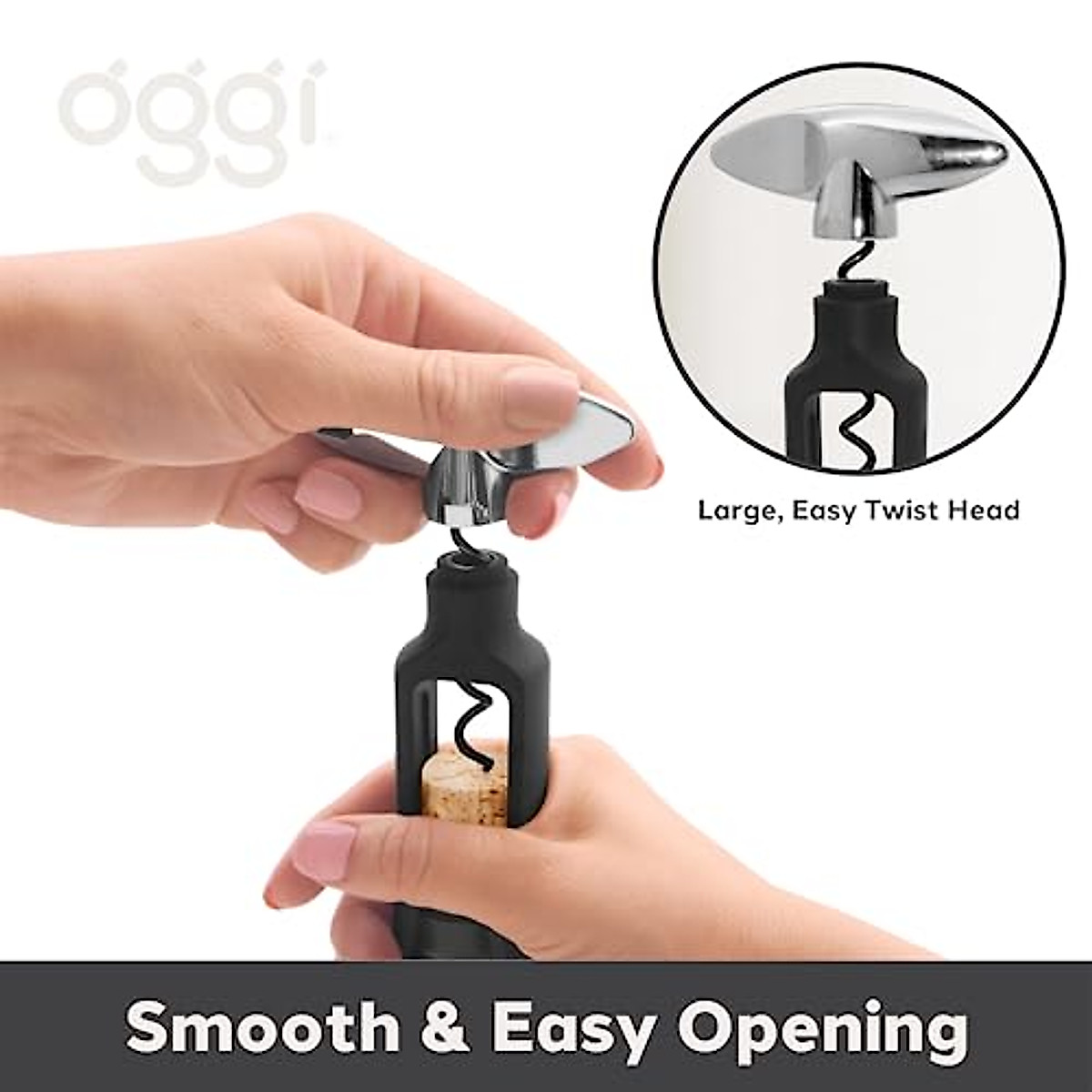 OGGI Wine Bottle Opener, Self Pulling Corkscrew - Self-Centering Non-Stick Wine Opener Cork Screwer, Effortless Wine Corker - Black 8.5"