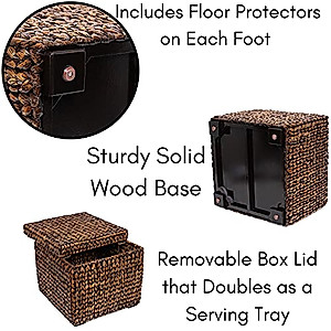 BirdRock Home Storage Cube Box with Lid - Brown Wash Seagrass - Hand Woven Container for Blankets Pillows - Sturdy Metal Frame