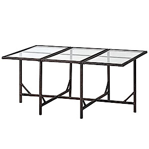 BIADNBZ 11 Pieces Patio Dining Sets for 10,Outdoor Sectional Conversation Furniture with 6 Rattan Chairs,1 Glass Table and 4 Cushioned Ottomans for Courtyard,Lawn,Garden, Balcony, Beige+Brown