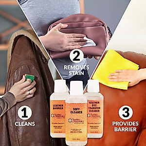 Leather Master Dye Transfer Cleaning Bundle - Repairs, Cleans, and Conditions. Will Remove Color and Dye Transfers from Furniture. Ideal for Couch, Boot, Car Interior Fabric, and Light Leather