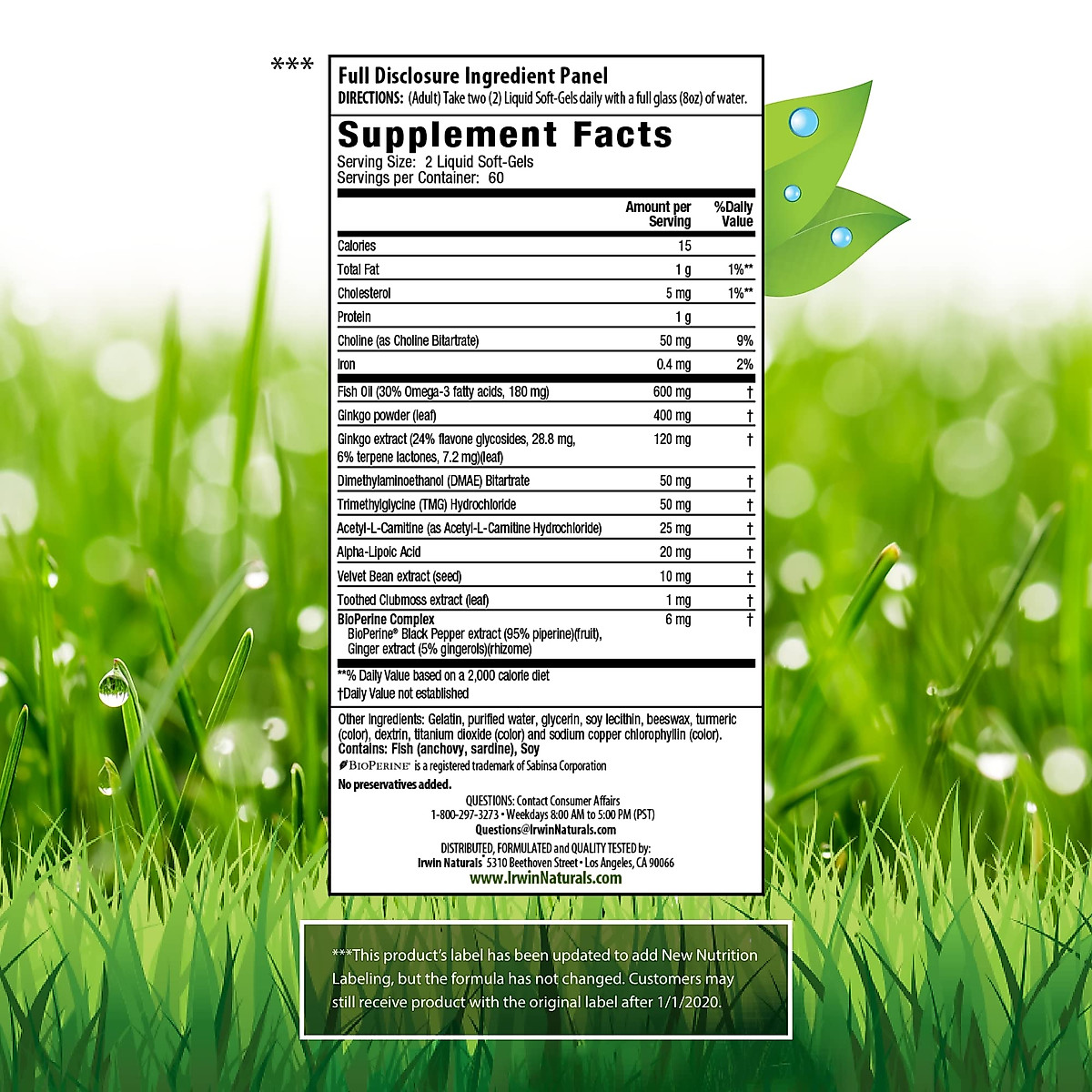 Irwin Naturals Ginkgo Smart Powerful Nootropic Brain Booster - Supports Maximum Memory, Focus & Mental Clarity with DMAE, Clubmoss, Choline & Acetyl L-Carnitine - 120 Liquid Softgels