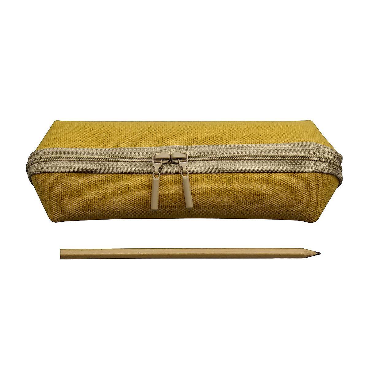 enyuwlcm Canvas Stationery Stylish Small Pencil Pouch and Slim Pencil Case with 2 Zippers 1 Pack Yellow