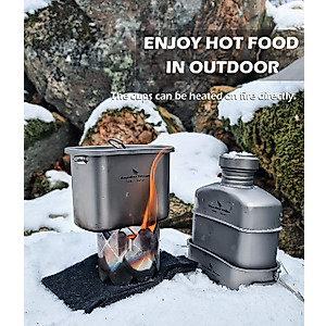 Boundless Voyage Titanium Military Canteen Cups Set Outdoor Camping Hiking Water Bottle Bowl Cooking Set Mess Kit (Ti15158B (Canteen+2cups set))