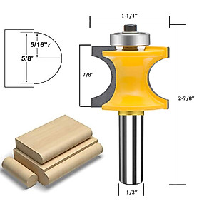 TAIWAIN 5PCS Router Bit Set 1/2 Inch Shank Woodworking Cutter, Half Round Bearing Bullnose Milling Cutter Bits, Carbide Tipped Round Edge Cutting Ball Blade Radius 1/8" 3/16" 1/4" 5/16" 3/8" (E-S04)