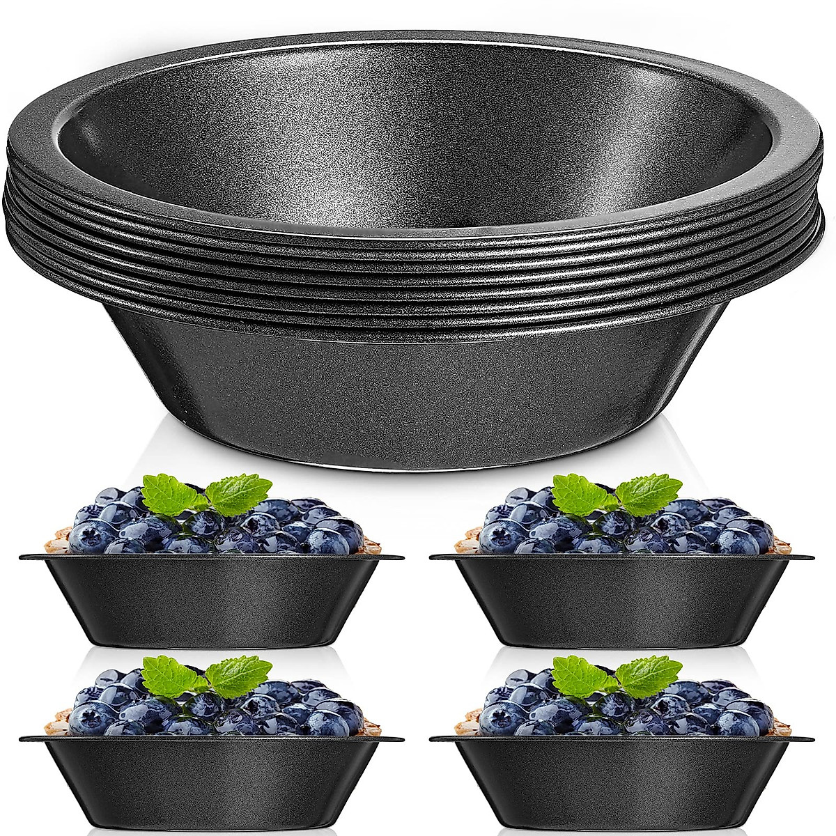 Gandeer 8 Pieces 4 Inch Small Pie Pan Mini Black Pot Pie Tins Round Tart Pans for Baking Carbon Steel Pizza Nonstick Plate Bakeware Set Oven Air Fryer Cake Bread Meat Dessert