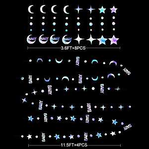 Iridescent Baby Garland Star Moon Circle Dot Streamer Holographic Baby Sign Twinkle Twinkle Little Star Hanging Banner for Baby Shower Oh Baby Welcome Baby Gender Reveal Party Decorations Supplies