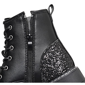 Blikcon Kids Girls Combat Ankle Boots Lace up Inner Zipper Fashion Booties (Color : Black, Size : 2 Little Kid)