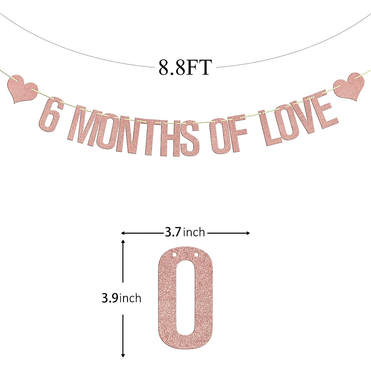 6 Months of Love Banner, Half Way to One Banner, Happy 6 Month, Half Birthday Decorations, 1/2 Birthday Baby Shower Party, First Birthday Party Supplies Rose Gold Glitter