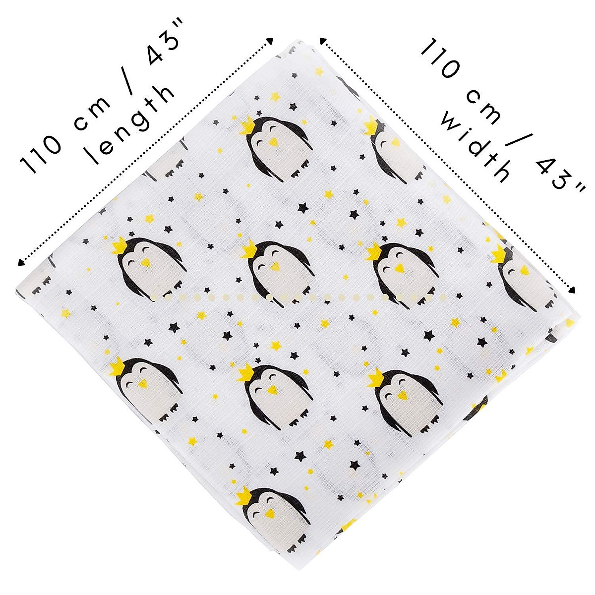 ipek kehribar Baby Muslin Swaddle Blankets Unisex 100% Cotton Ultra Soft, Multipurpose, Baby Swaddle Blanket for Boys and Girls, 43 X 43 inch 1 Pack/Penguin