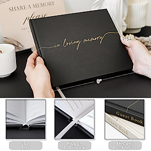 Twill Funeral Guest Book - in Loving Memory Guestbook with a Memory Table Sign - Hardcover Guest Sign in Book for Funeral Service - 320 Entries, 9"x7.5", Black