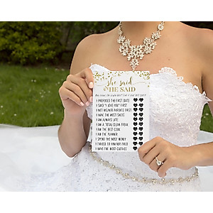 Black and Gold Bridal Shower Game He or She Said – 25 Pack, Couples Wedding Engagement Party Games, Reception Decor and Ideas, Fun Bridal Shower Guest Activities
