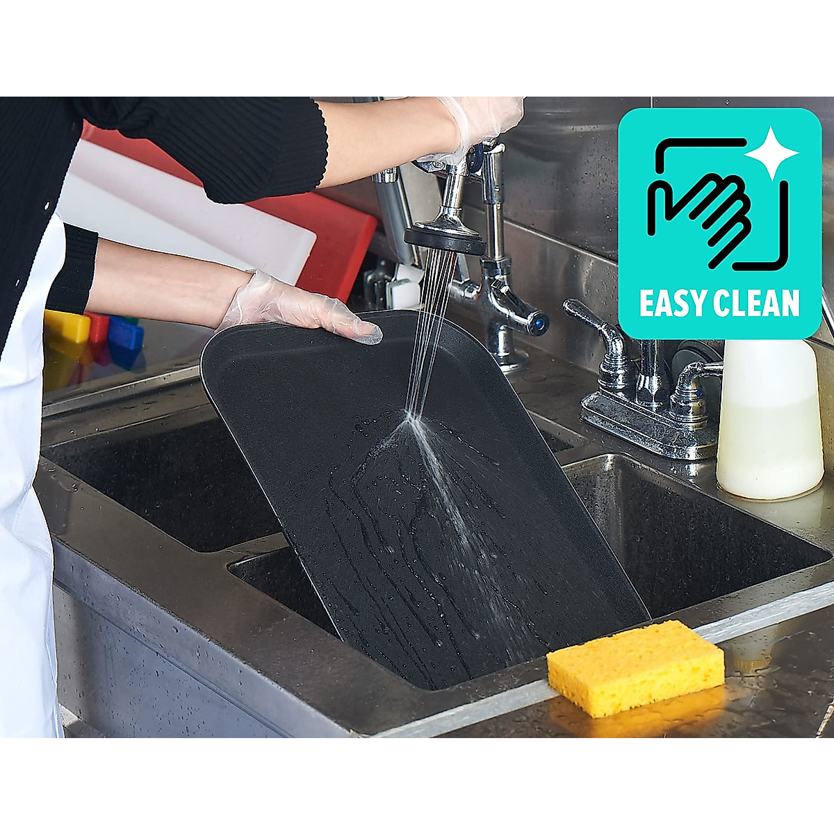 CURTA 2-Pack Restaurant Grade Non-Slip Tray, NSF, 18 Inch x 14 Inch, Plastic Rubber Lined Anti-Skid Rectangular Serving Tray, Black