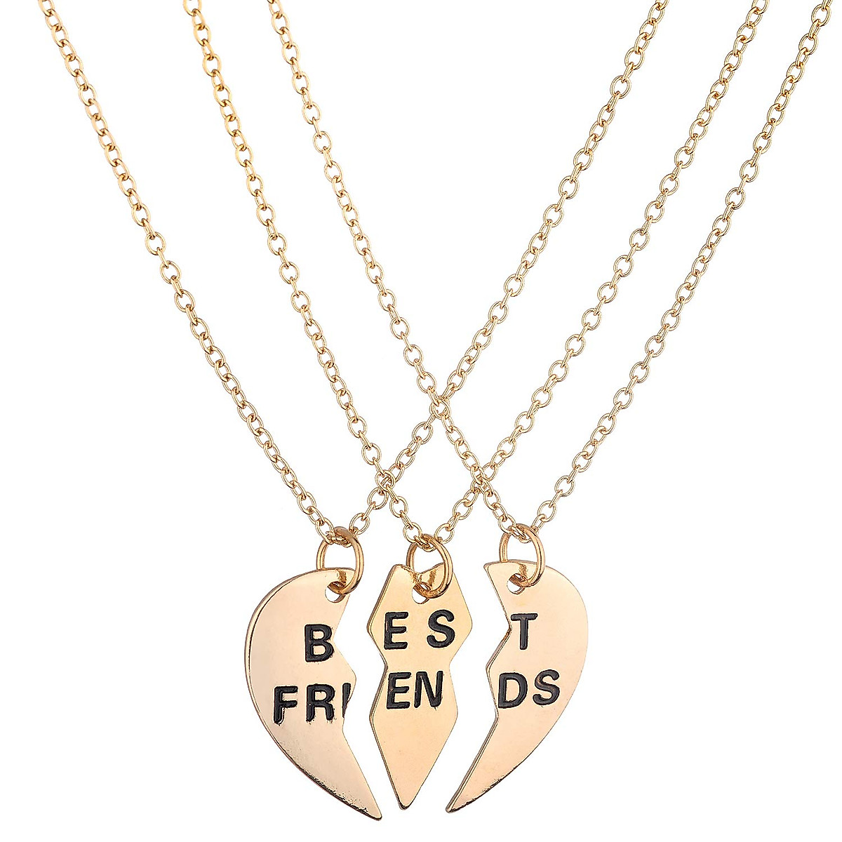 LUX ACCESSORIES Gold Tone Best Friends BFF Broken Heart Necklace Set (3pc)