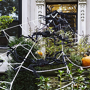 Halloween Decorations 276" Halloween Spider Web + 59" Giant Halloween Hairy Spider with Triangle Huge Spider Web for Indoor Outdoor Halloween Decoration Yard Lawn Home Party Haunted House Decor