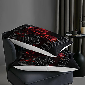 AILONEN Red Rose Comforter Set Full Size, 3D Red Floral Bedding Set,Red and Black Comforter Sets,Red Rose Duvet Set 3 Pieces, 1 Quilt and 2 Pillowcases