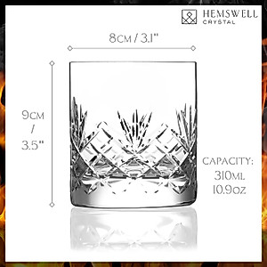 Hemswell Crystal Whiskey Glasses Set of 2 for Men - 11oz Crystal Rocks Bourbon Glasses - Old Fashioned Glass for Whisky - Satin Lined Box - Glenrigg