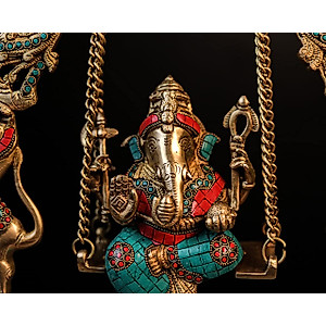 SHIVAJI ARTS Brass Ganesha Statue on Swing, 20 Inch Big Large Ganesh Idol on Jhoola in Brass, Swinging Ganesh Idol, Jhula Ganesh Murti, Showpiece