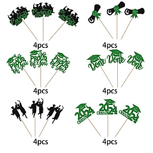 24 Pack Class of 2024 Cupcake Toppers Glitter Congrats 2024 Done Diploma Cupcake Picks for So Proud of You 2024 Graduation Theme Cake Decorations Party Supplies Green Black