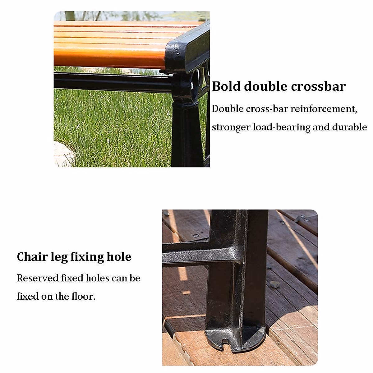 LASEVE Garden Benches, 3-Seater Wooden Outdoor Garden Bench,Cast Iron Frame Courtyard Patio Bench,Leisure Seat Park Bench with Backrest and Armrests,Weatherproof Porch Chair,for Lawn/Working Channel