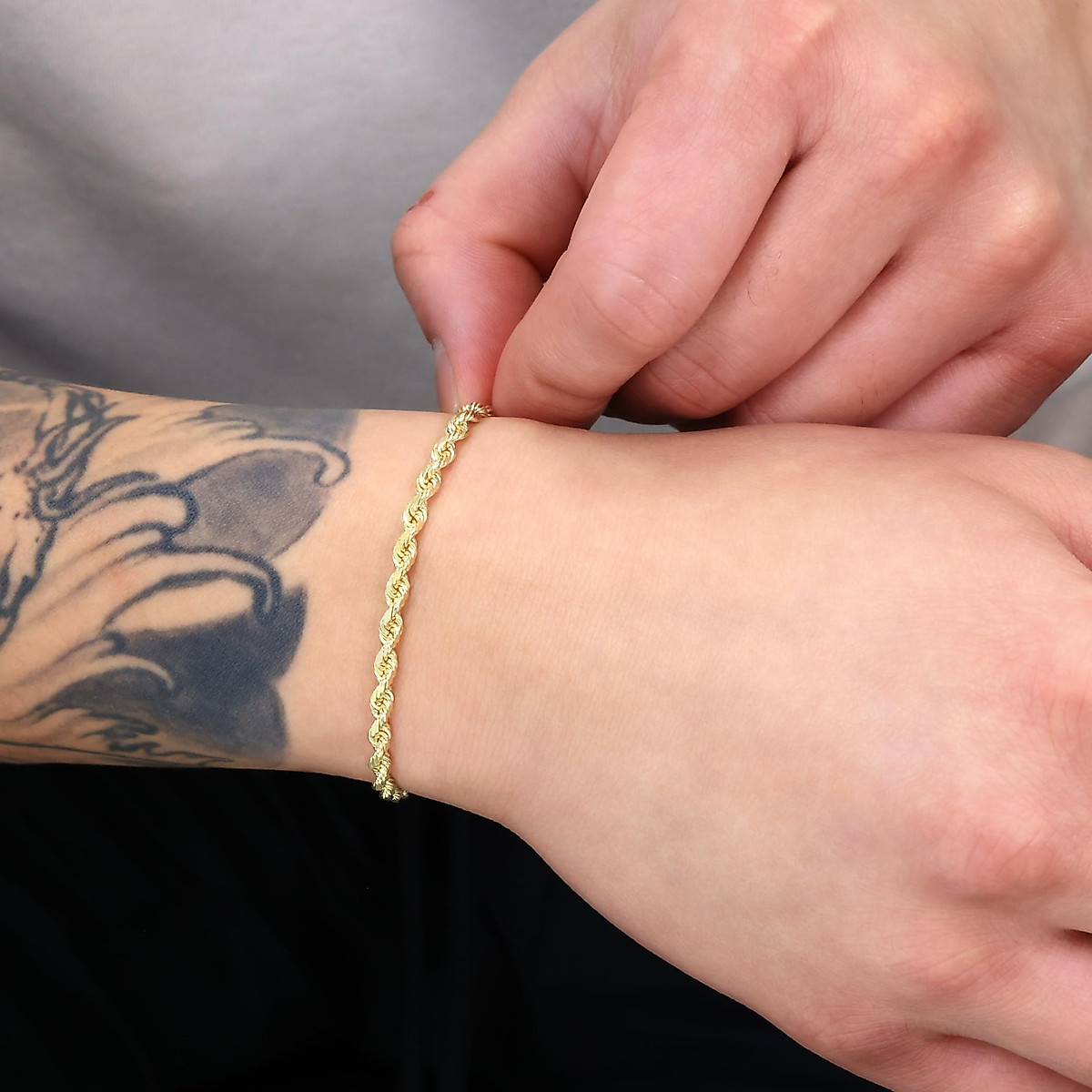 Nuragold 14k Yellow Gold 3mm Rope Chain Diamond Cut Bracelet or Anklet, Mens Womens Jewelry 7" 7.5" 8" 8.5" 9"