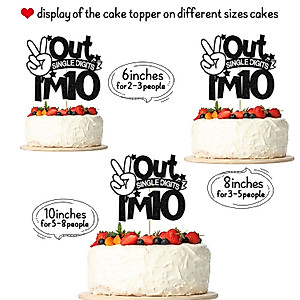 Out Single Digits I'm 10 Cake Topper, Double Digits 10, for Boys Girls 10th Birthday Decorations, Happy 10th Bithday Decorations Black Glitter