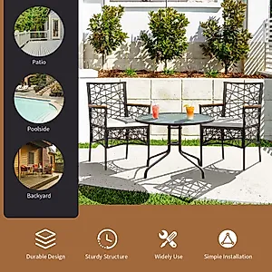 Tangkula Set of 4 Outdoor Dining Chairs, Patiojoy All-Weather PE Wicker Patio Bistro Chairs with Acacia Wood Armrests and Soft Cushions, Outdoor Armchairs for Porch, Garden, Poolside and Backyard