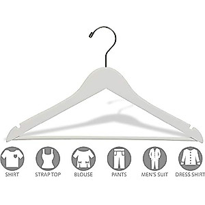White Rubberized Wooden Suit Hanger with Solid Wood Bar, Flat 17 Inch Rubber Coated Hangers with Chrome Swivel Hook & Notches (Set of 100) by The Great American Hanger Company