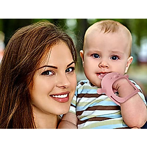 Socub Silicone Baby Teether Toy for Infants 3+ Months, BPA Free Anti-Drop Silicone Mitten Teething Toy for Soothing Sore Gums, Baby Chew Toys for Sucking Needs, Olive