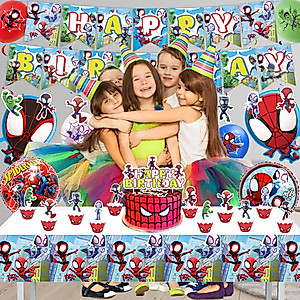 Spidey and His Amazing Friends Birthday Decorations, Spidey and Friends Party Supplies Include Banner, Foil Balloons, Cake Toppers, Tablecloth for Spidey Theme Party