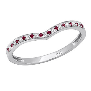 Dazzlingrock Collection Round Ruby & White Diamond Ladies Bridal Chevron Anniversary Wedding Band, Sterling Silver, Size 7