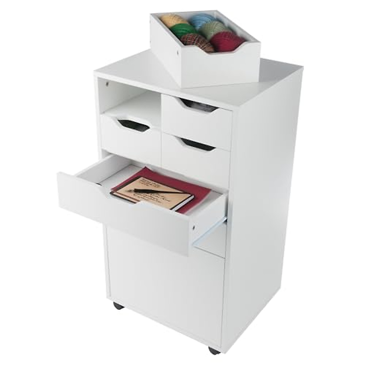 Winsome Halifax Bins & Drawers Multi-Storage Tall Mobile Cabinet, White