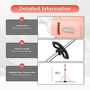 Power Concrete Screed Vibratory Kit Concrete Finishing Tool with, Cordless Electric Screed Cement Finishing Vibrating Machin,Machine Head + Motor Concrete Surface Leveling Tamper Ruler