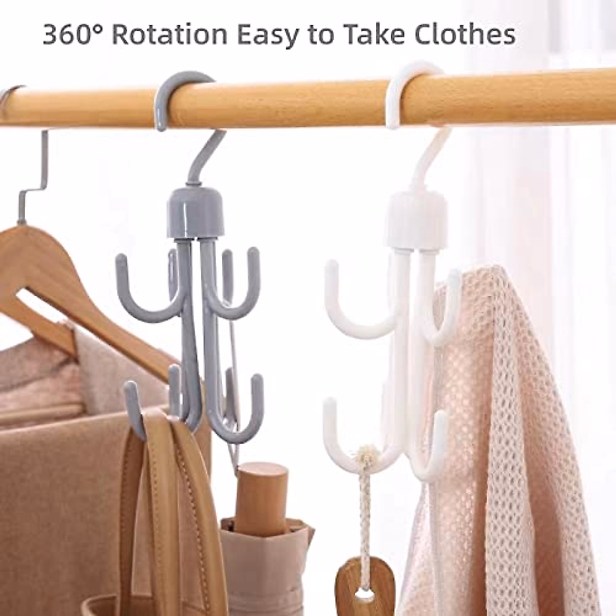 18 Pcs Space Bears for Hangers&360° Rotating Scarf Tie Rack Hooks, Clothes Hanger Connector Hooks, Easy to Use Slip-Over Design, Organize Shirts, Pants, Jackets, Heavy Coats