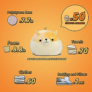 cuebear Stuffed Animal Storage Bean Bag Chair Cover for Kids Yellow Dog Shiba Inu Bean Bag Chair for Girls Large Size Toy Organizer Cover Only Without Filling