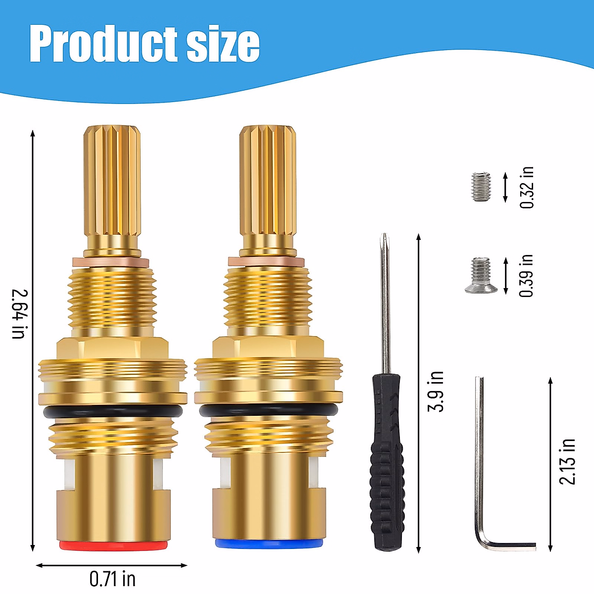 Brass 1-001 & Brass 1-002 Ceramic Valve Cartridge Set, Replacement Hot Widespread Cartridge and Cold Widespread Faucet Cartridge Replacement