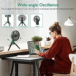 CONBOLA Portable Battery Operated Fan with LED Lantern, 270° Oscillating Fan 10400mAh Outdoor Small Rechargeable Camping Fan, Personal Desk Fan with Hanging Hook for Tent, Bedroom